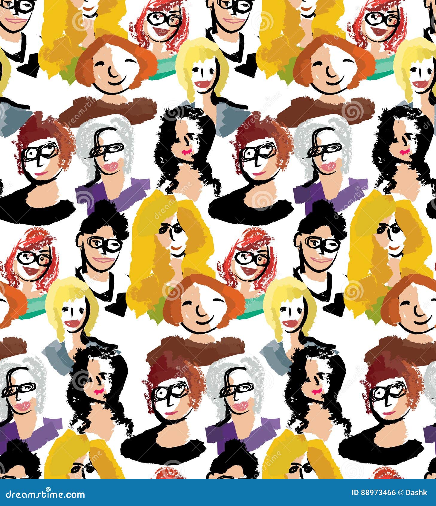 Crowd Women Color Seamless Pattern. Stock Vector - Illustration of ...