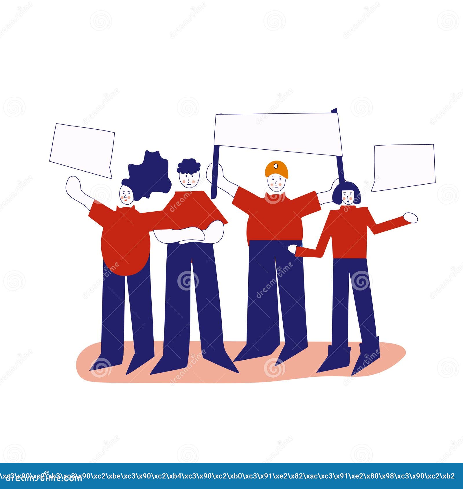 A Crowd of Workers, Including Men and Women, are Standing with Signs ...