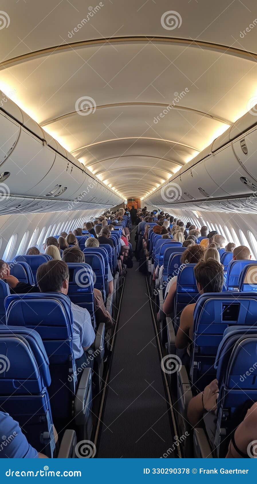 Crowded Airplane Cabin with Passengers Ready for Takeoff, and a Flight ...