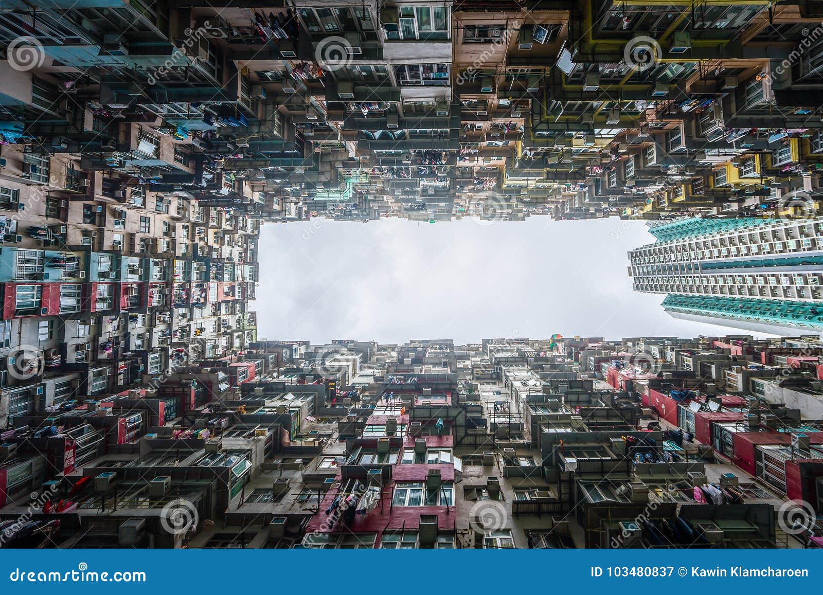 Crowded Apartment View from Bottom in Hong Kong Stock Image - Image of ...