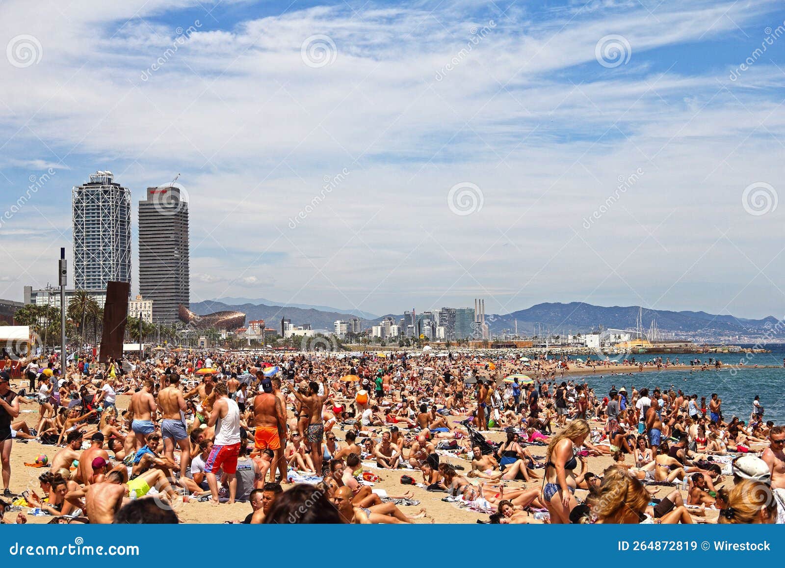 Crowded Beach in Barcelona, Spain Editorial Stock Image - Image of view ...