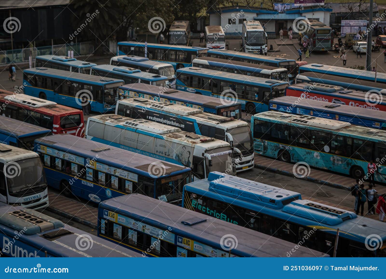 Crowded Bus Stop with a Lot of Bus. Editorial Photography - Image of ...