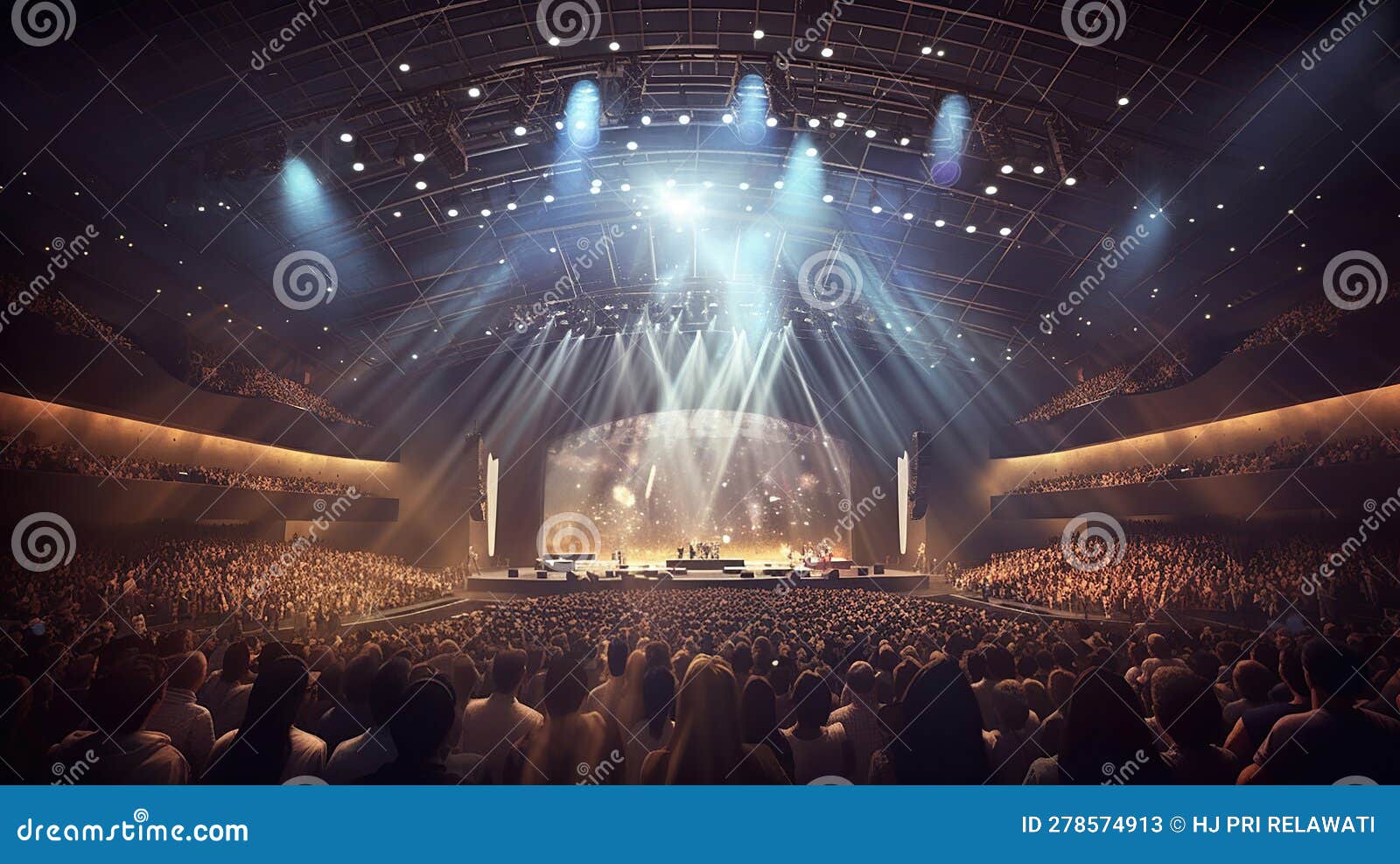 A Crowded Concert Hall with Scene Stage Lights. Generative Ai Stock ...