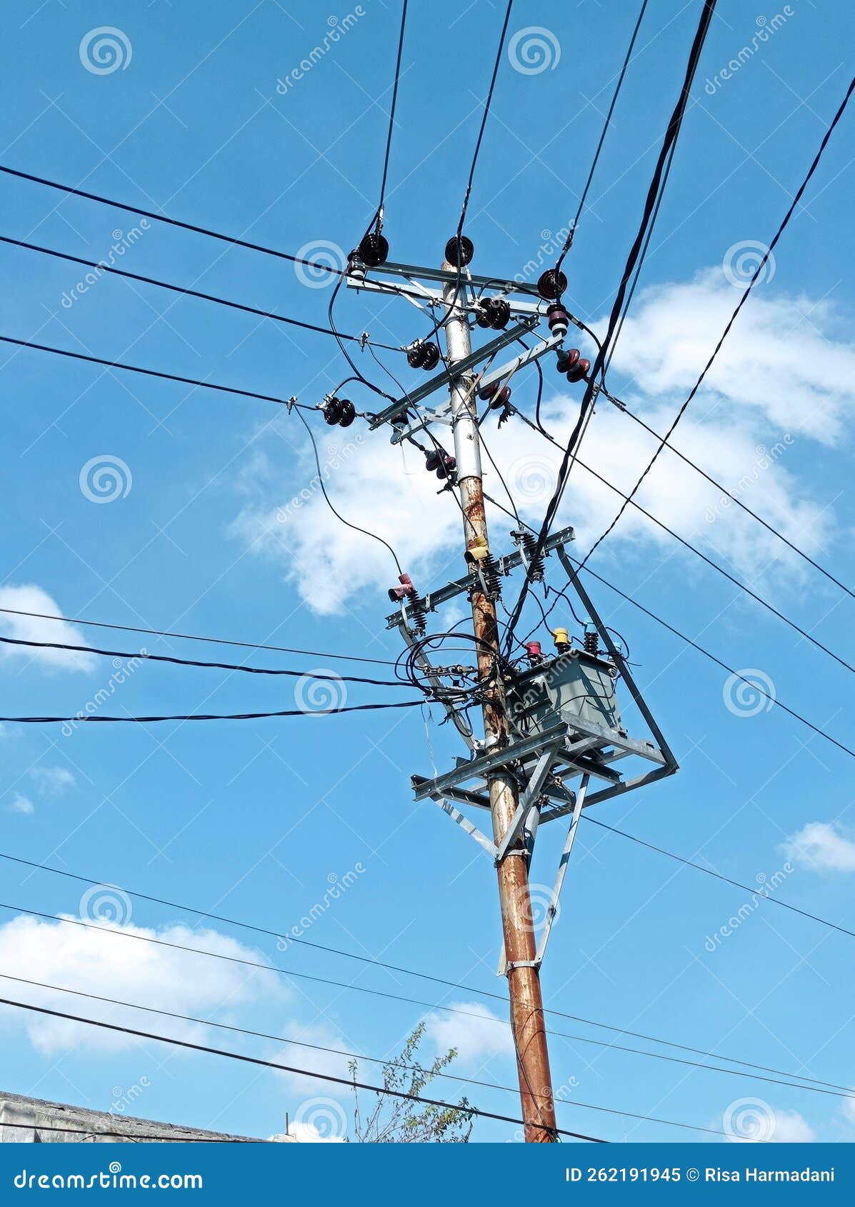Crowded Electrical Wire Pipe Looking at the Blue Sky Stock Image ...
