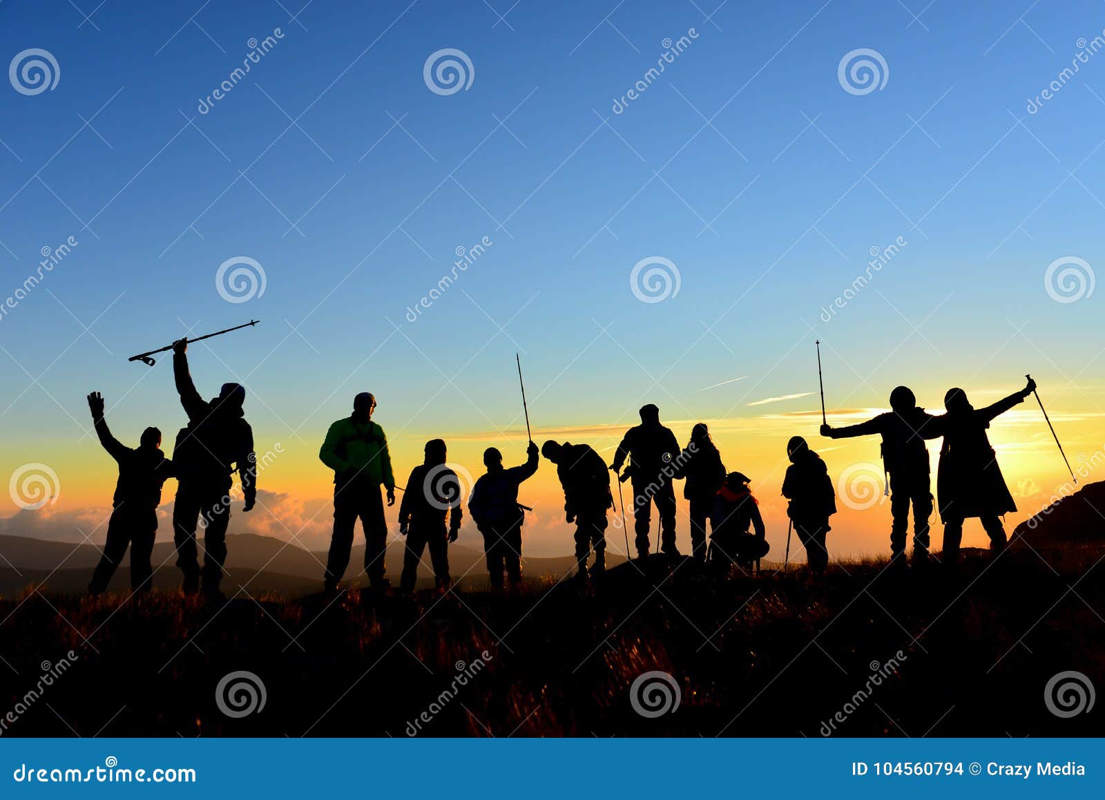 Crowded Hiking Group and Peak Success Stock Photo - Image of climbers ...