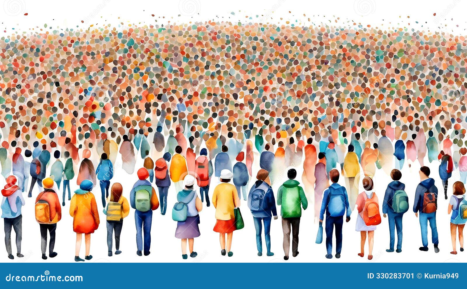 Crowded People Watercolor Illustration Stock Illustration ...