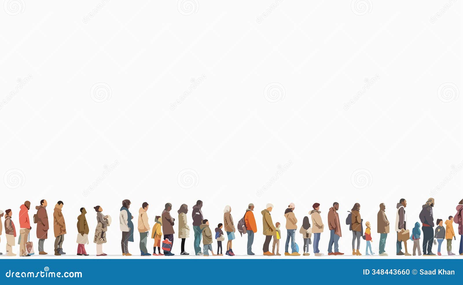 Crowded Queue with Many People Waiting in Long Line Stock Vector ...