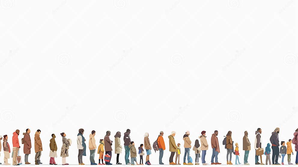 Crowded Queue with Many People Waiting in Long Line Stock Vector ...