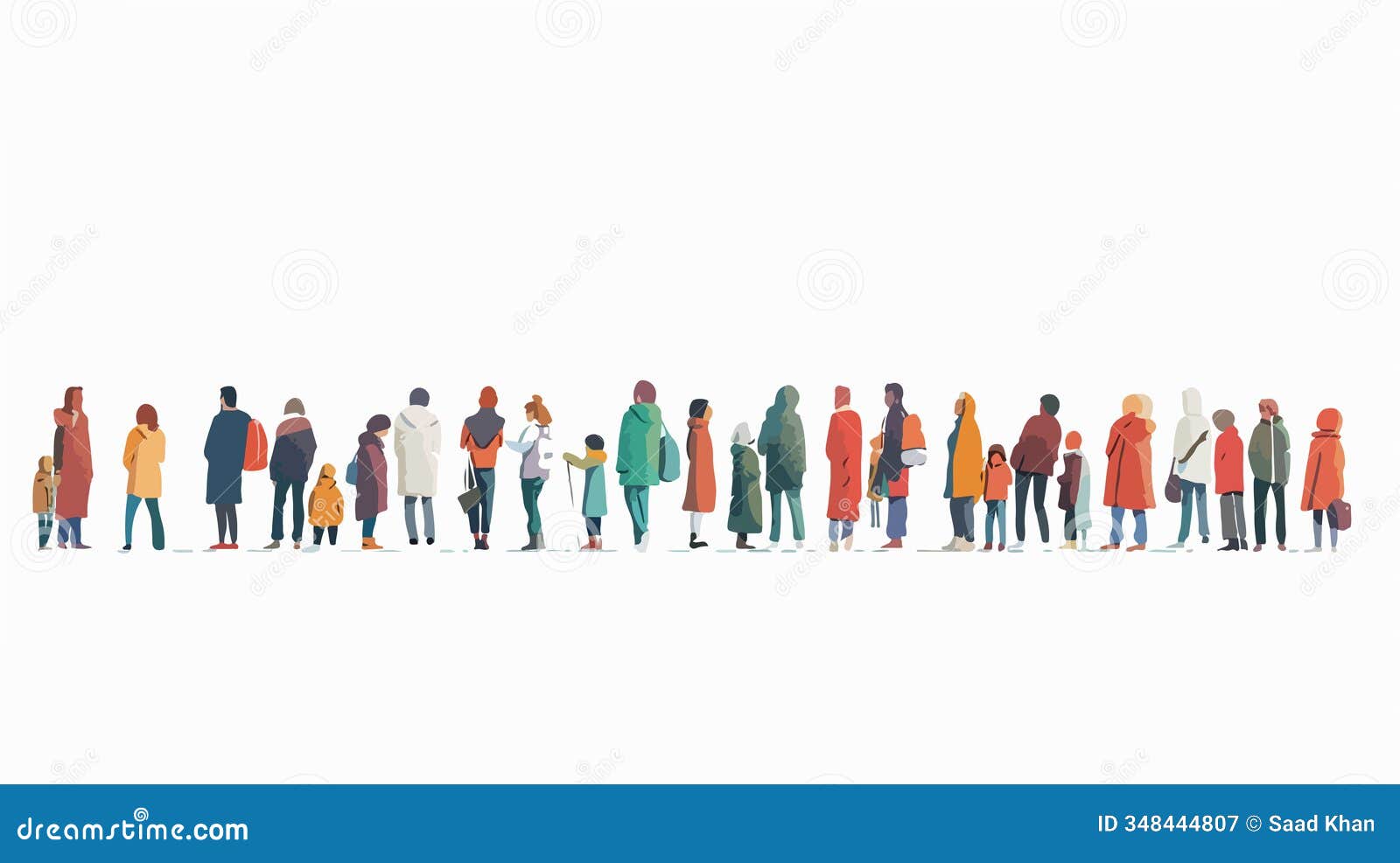 Crowded Queue with Many People Waiting in Long Line Stock Illustration ...