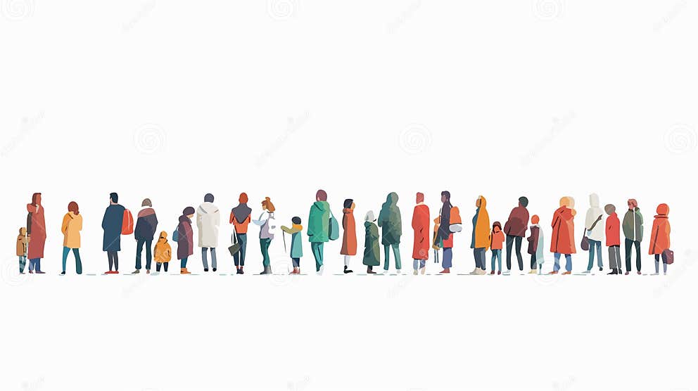 Crowded Queue with Many People Waiting in Long Line Stock Illustration ...