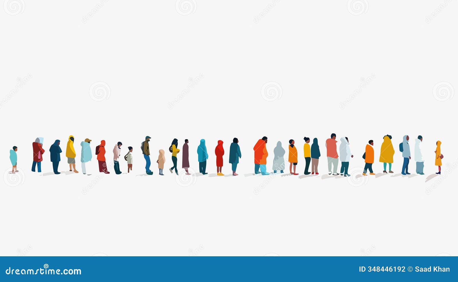 Crowded Queue with Many People Waiting in Long Line Stock Vector ...