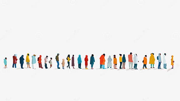 Crowded Queue with Many People Waiting in Long Line Stock Vector ...