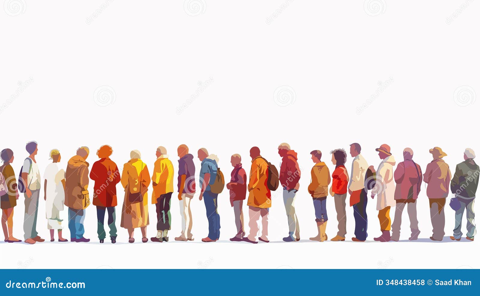 Crowded Queue with Many People Waiting in Long Line Stock Vector ...