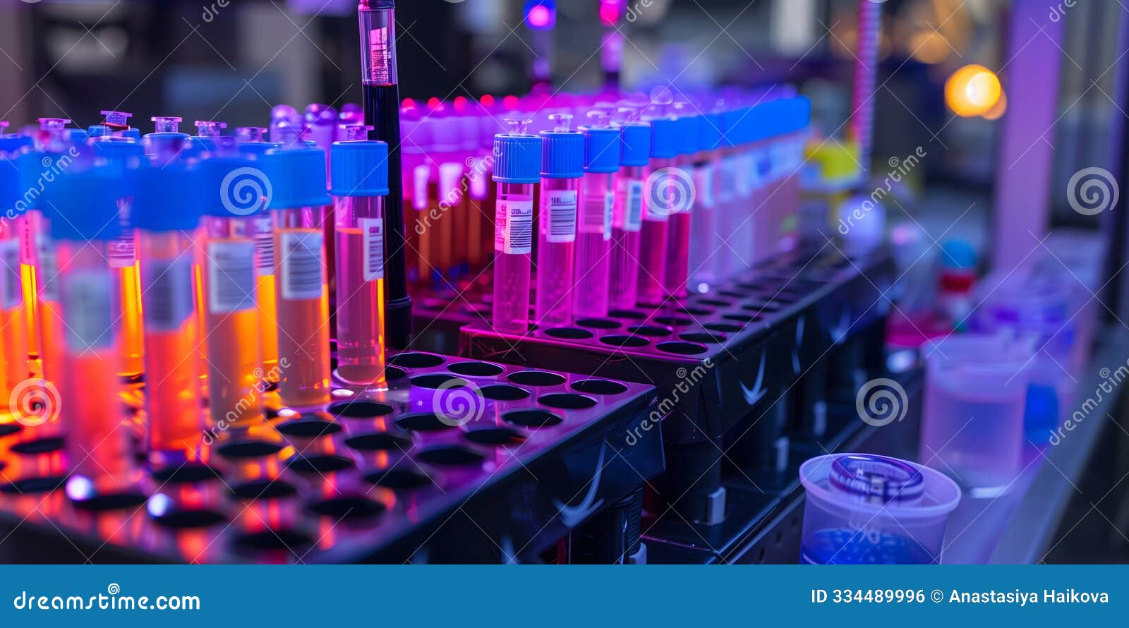 A Set Of Tubes In Racks. Empty Test Tubes And Test Tubes With Measuring ...