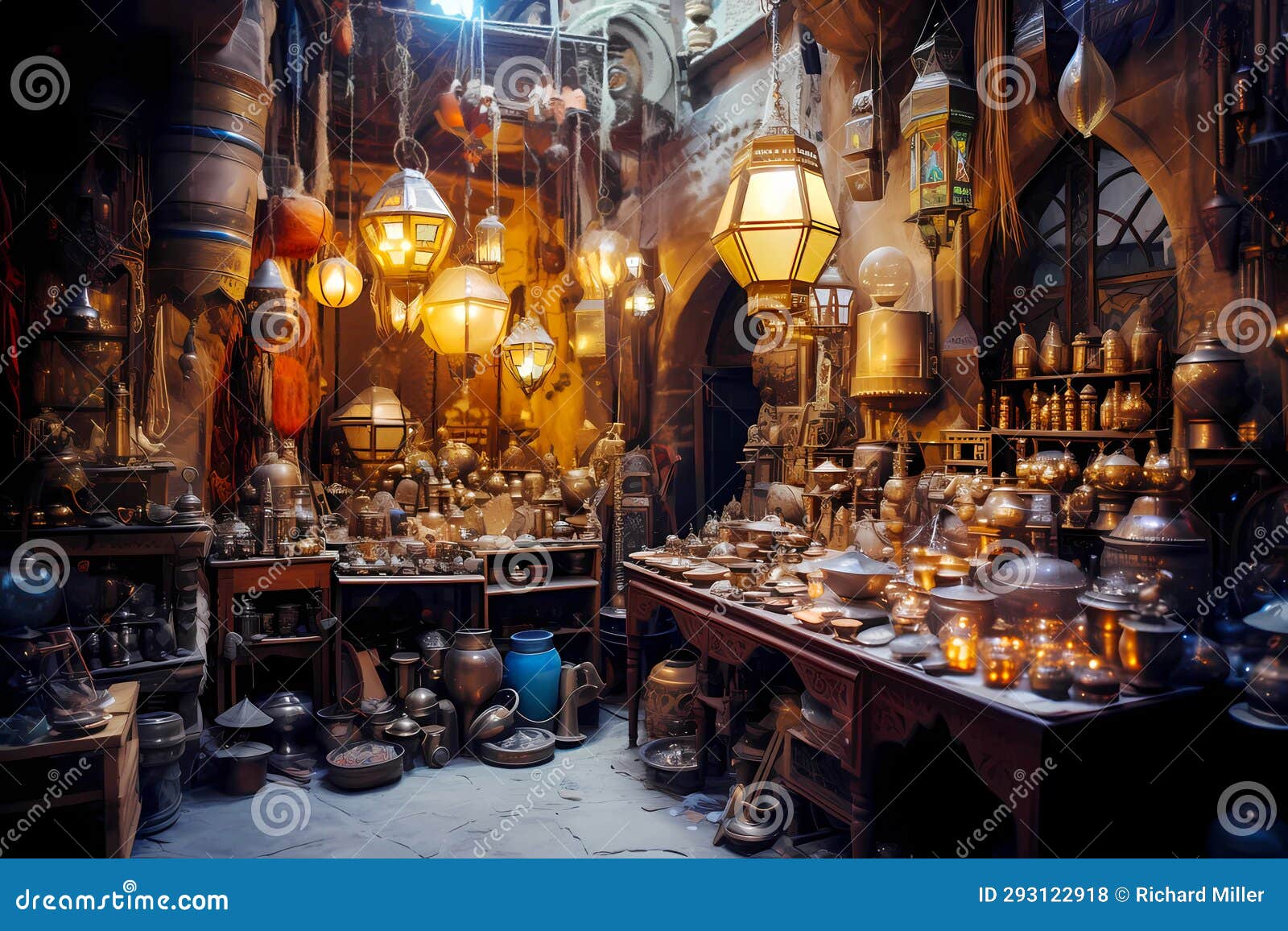 Crowded Shop in Eastern Bazaar with Mysterious Objects Stock ...