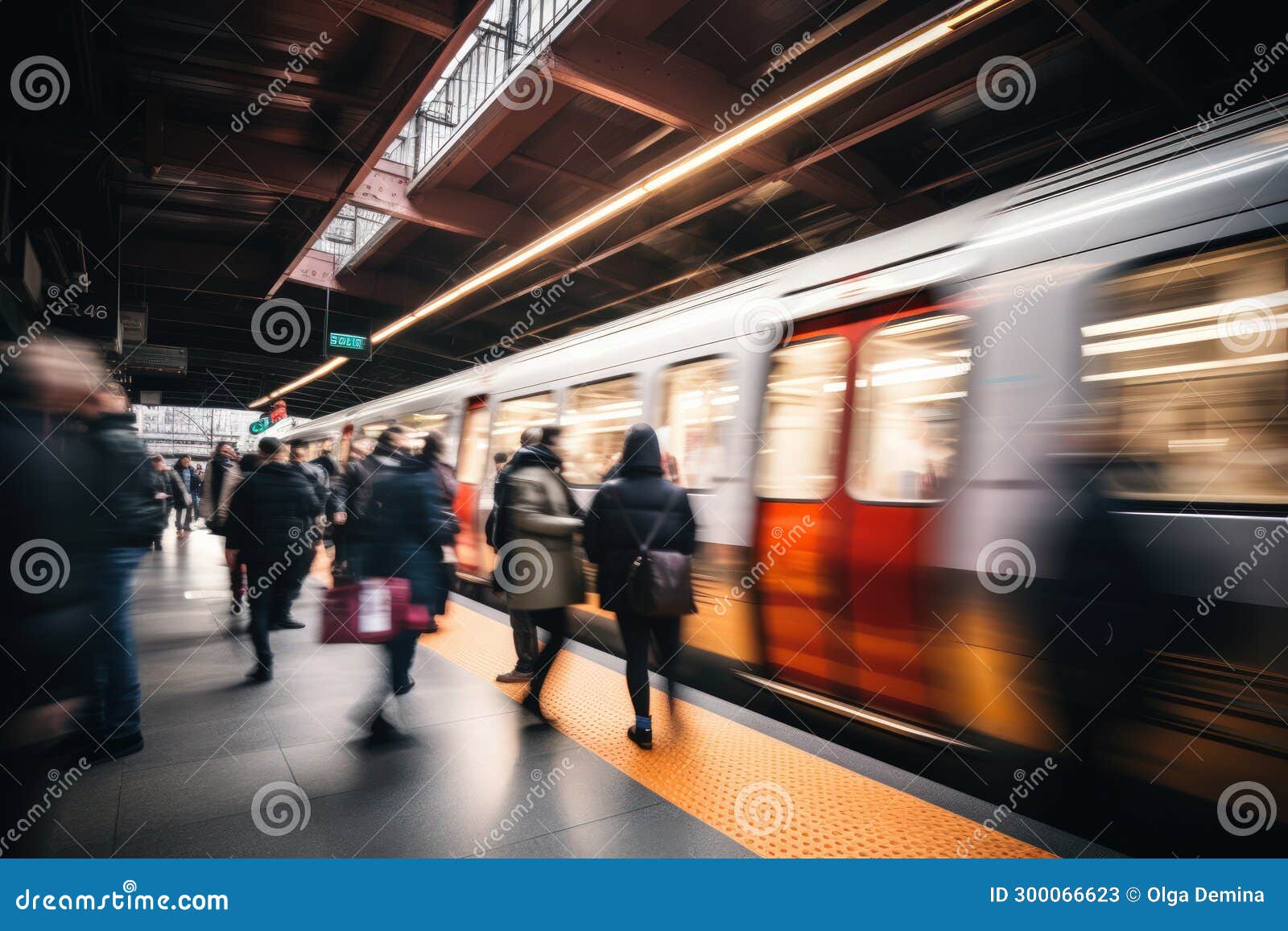 Crowded Subway Platform with Fast-moving Train, Illustrating the Energy ...