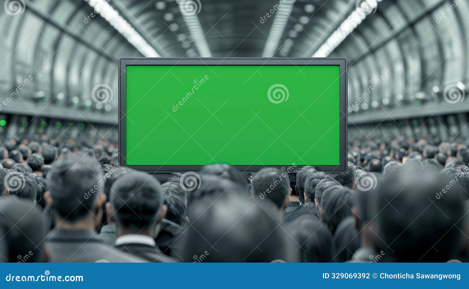 Crowded Subway Station with Green Screen Billboard, Blank Screen for ...