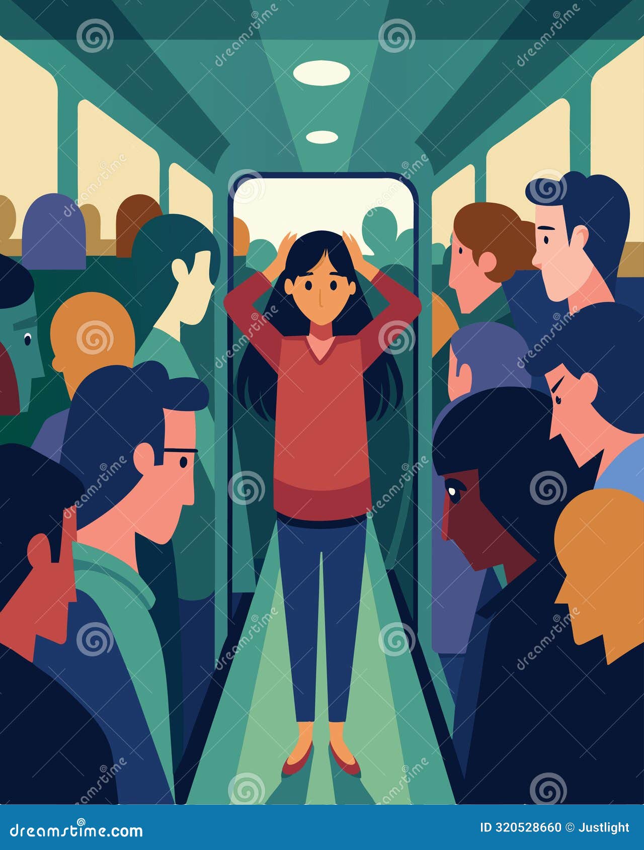 In a Crowded Train a Person Stands Pressed Against a Wall Feeling ...