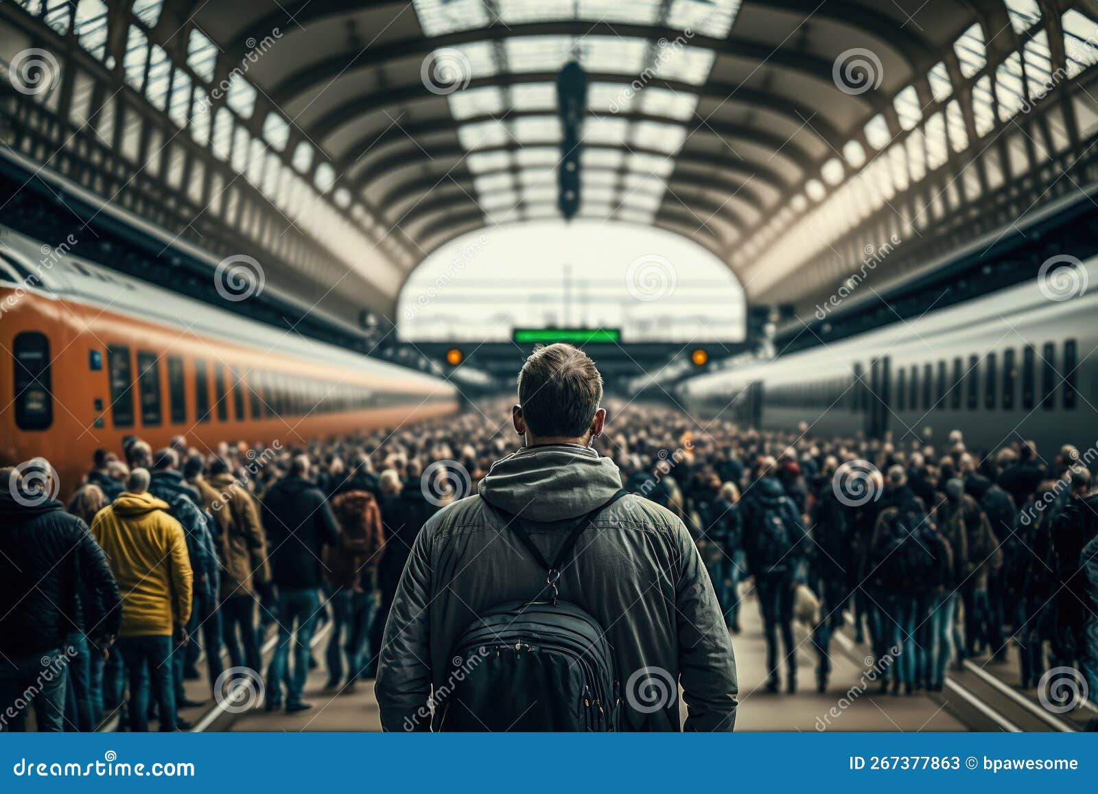 Crowded Train Station: a Busy Man Navigating the Commute, Generative AI ...