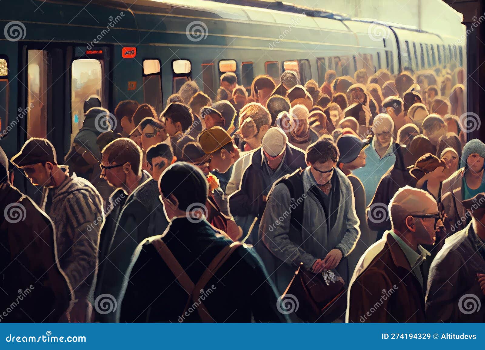 Crowded Train Station during Rush Hour, with Bustling Crowds and ...