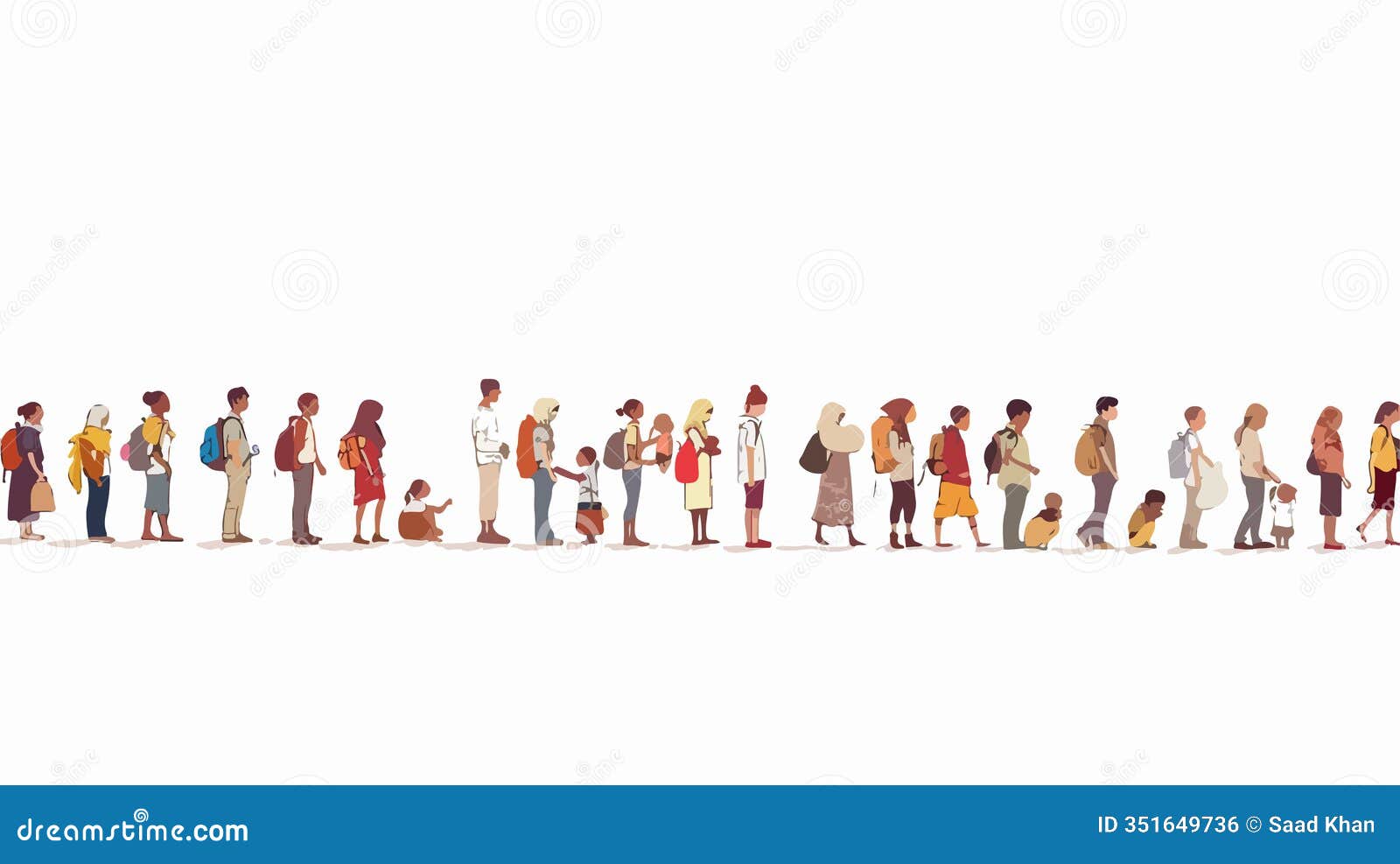 Crowded Urban Scene with Diverse Group of People Waiting in Long Queue ...