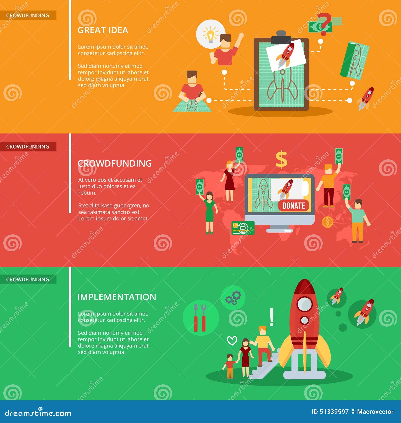 Crowdfunding Horizontal Banners Cartoon Vector | CartoonDealer.com ...