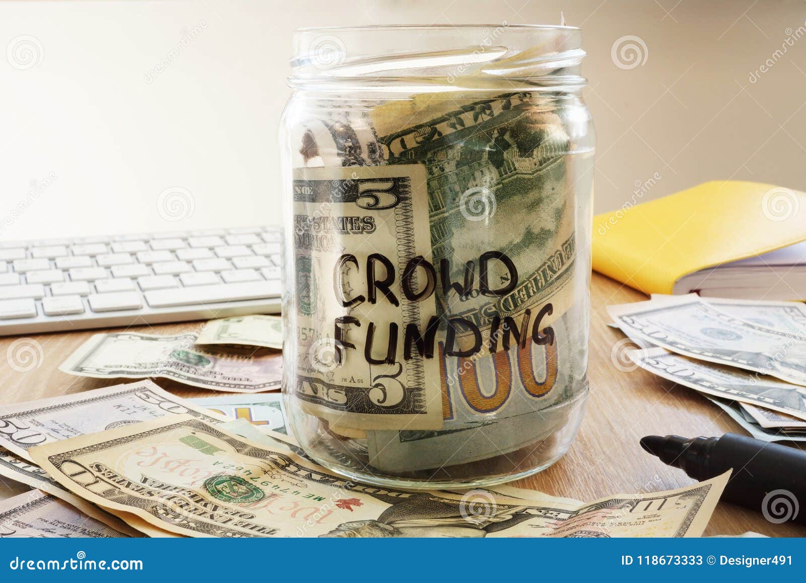 Crowdfunding Written on a Jar with Dollars. Stock Image - Image of ...