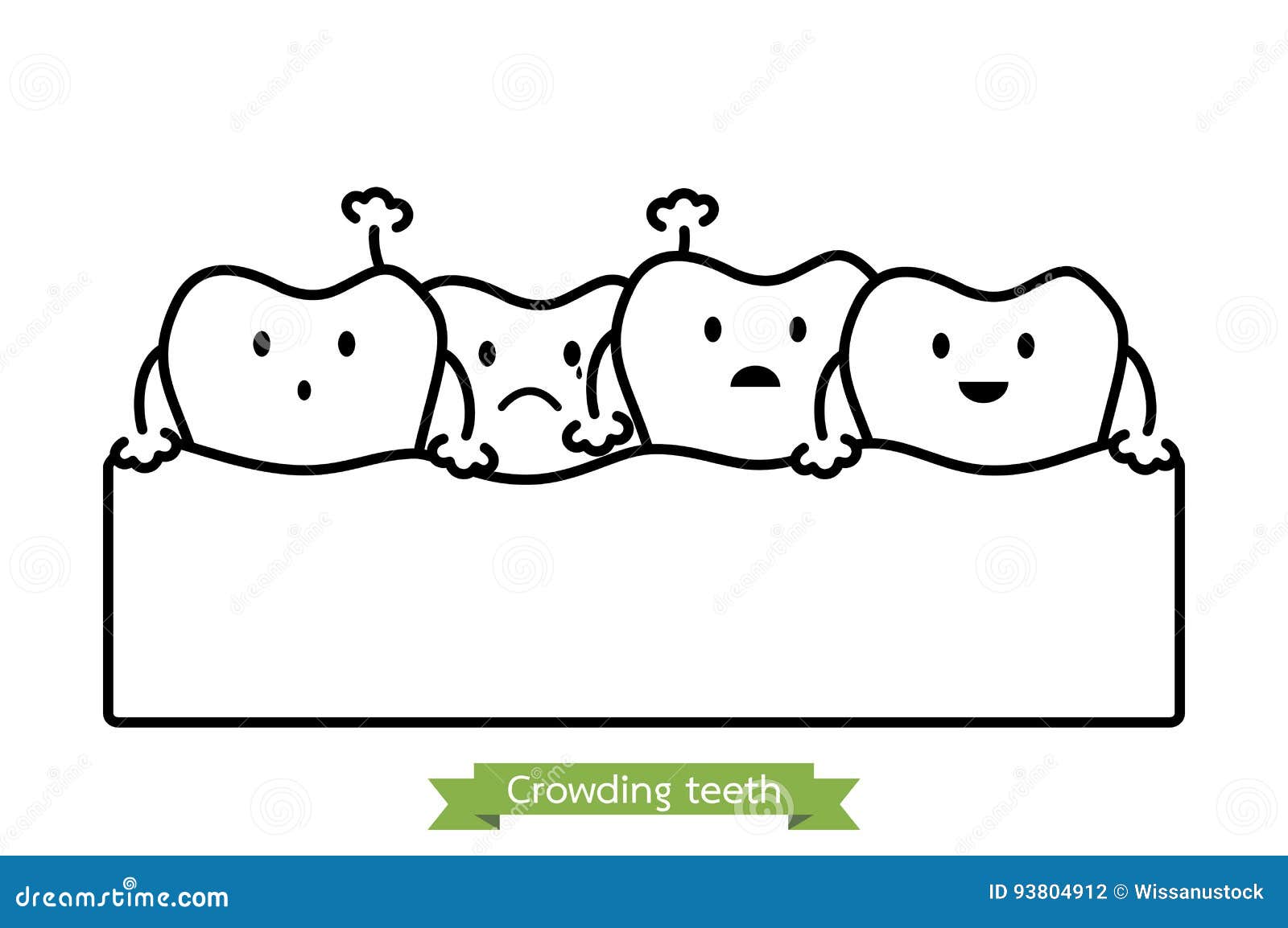Crowding Teeth Malocclusion, Dental Problem Cartoon Vector ...