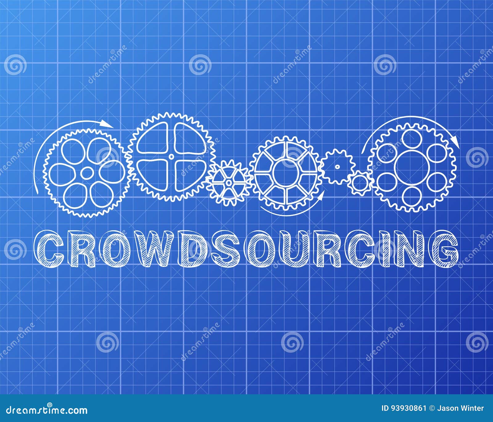 Crowdsourcing Blueprint Tech Drawing Cartoon Vector | CartoonDealer.com ...