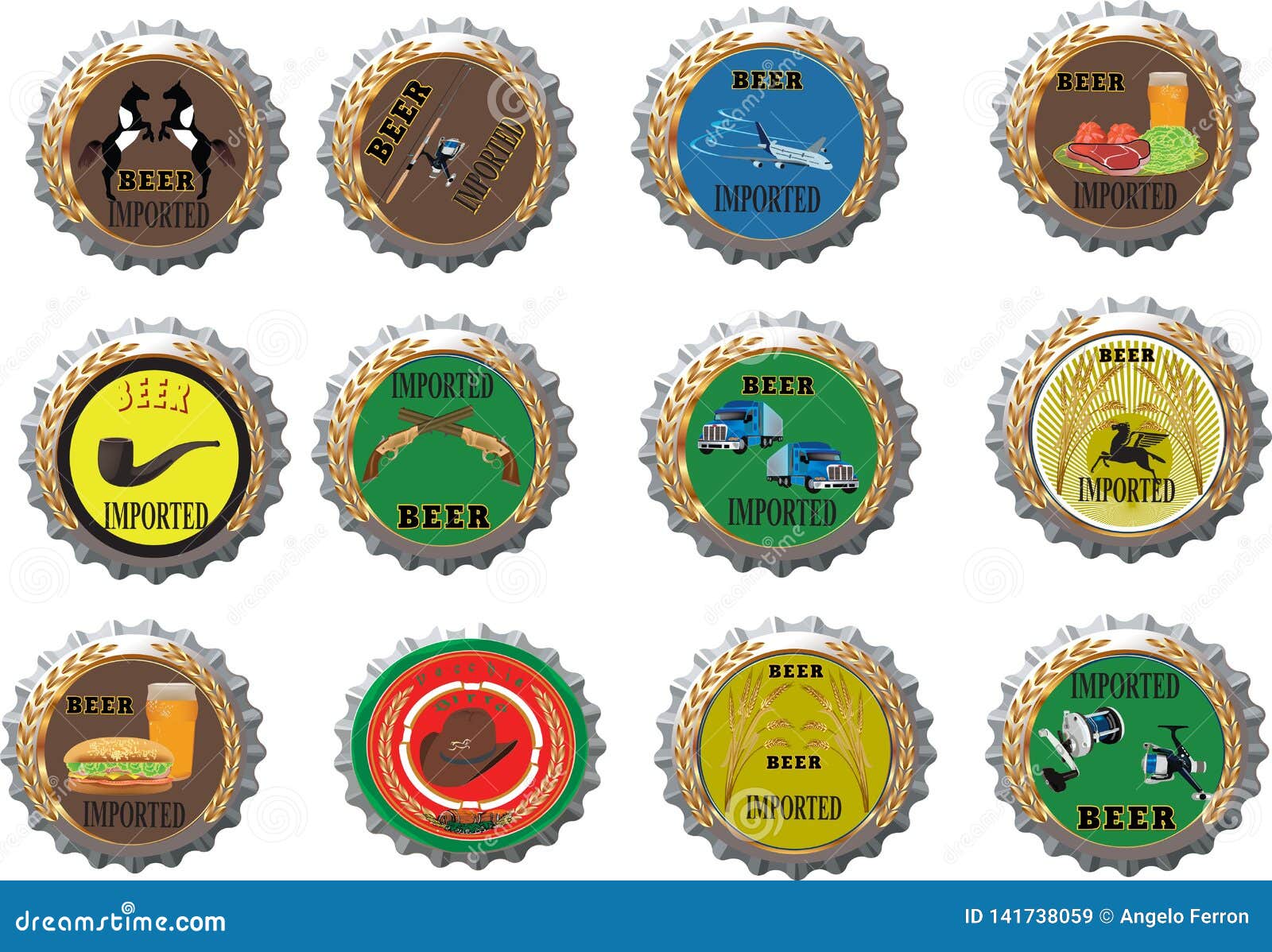 Crown Beer Caps with Various Symbol Images Stock Vector - Illustration ...