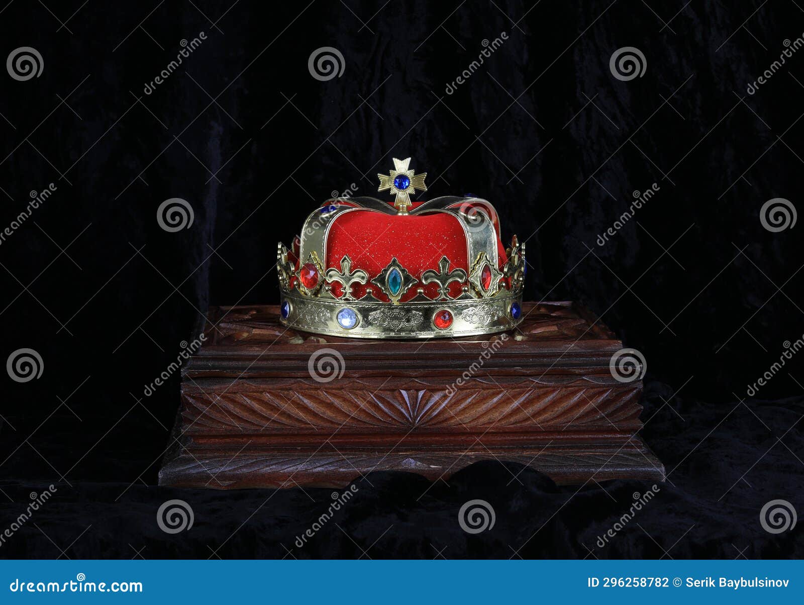Crown on box, black velvet stock photo. Image of magical - 296258782