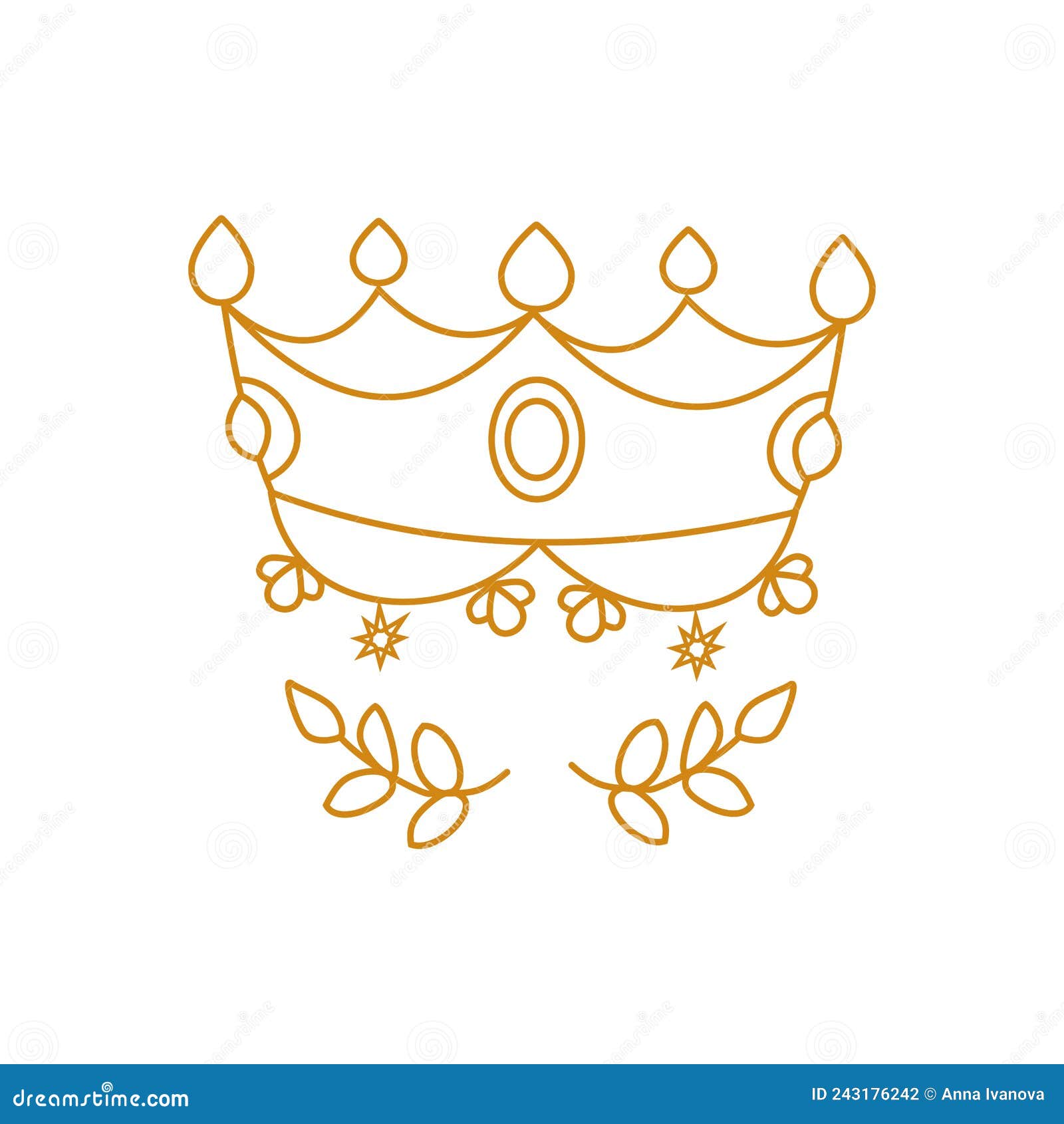 Crown and Branches Outline Illustration Stock Vector - Illustration of ...