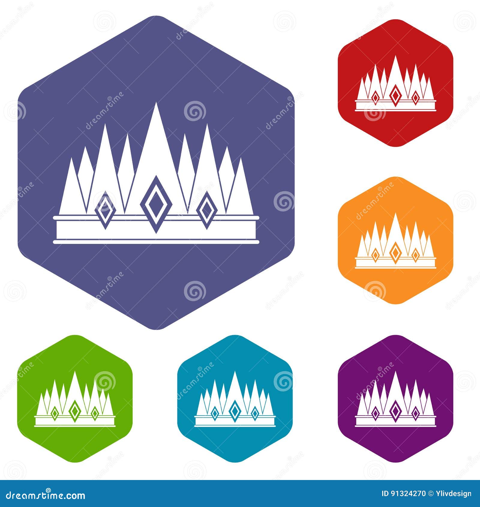 Crown icons set hexagon stock vector. Illustration of logo - 91324270