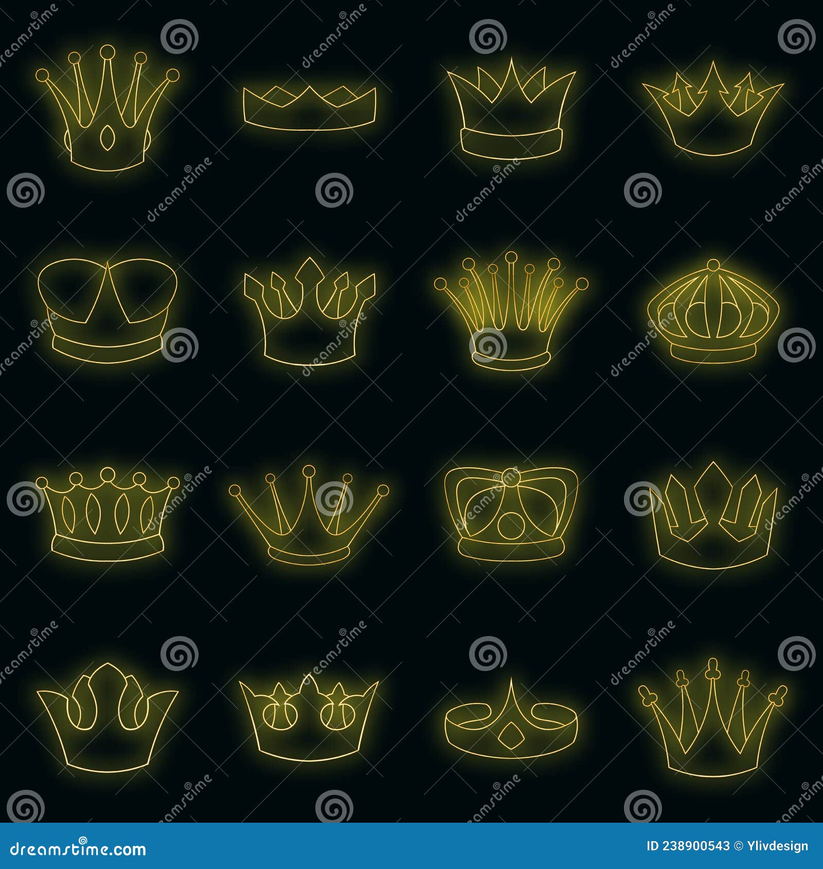 Crown Icons Set Vector Neon Stock Vector - Illustration of emperor ...