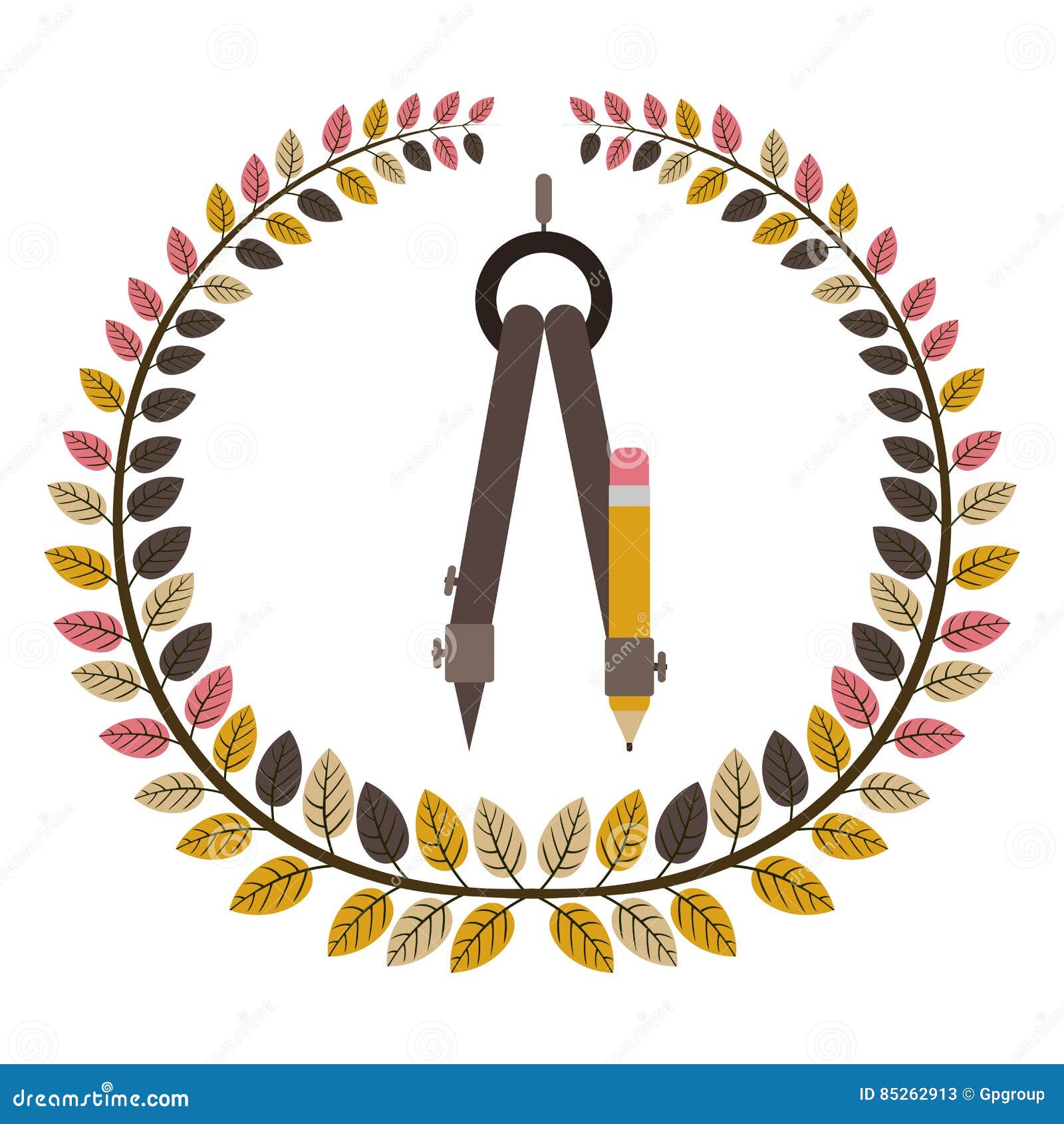 Crown of Leaves with Compass with Pencil Stock Illustration ...