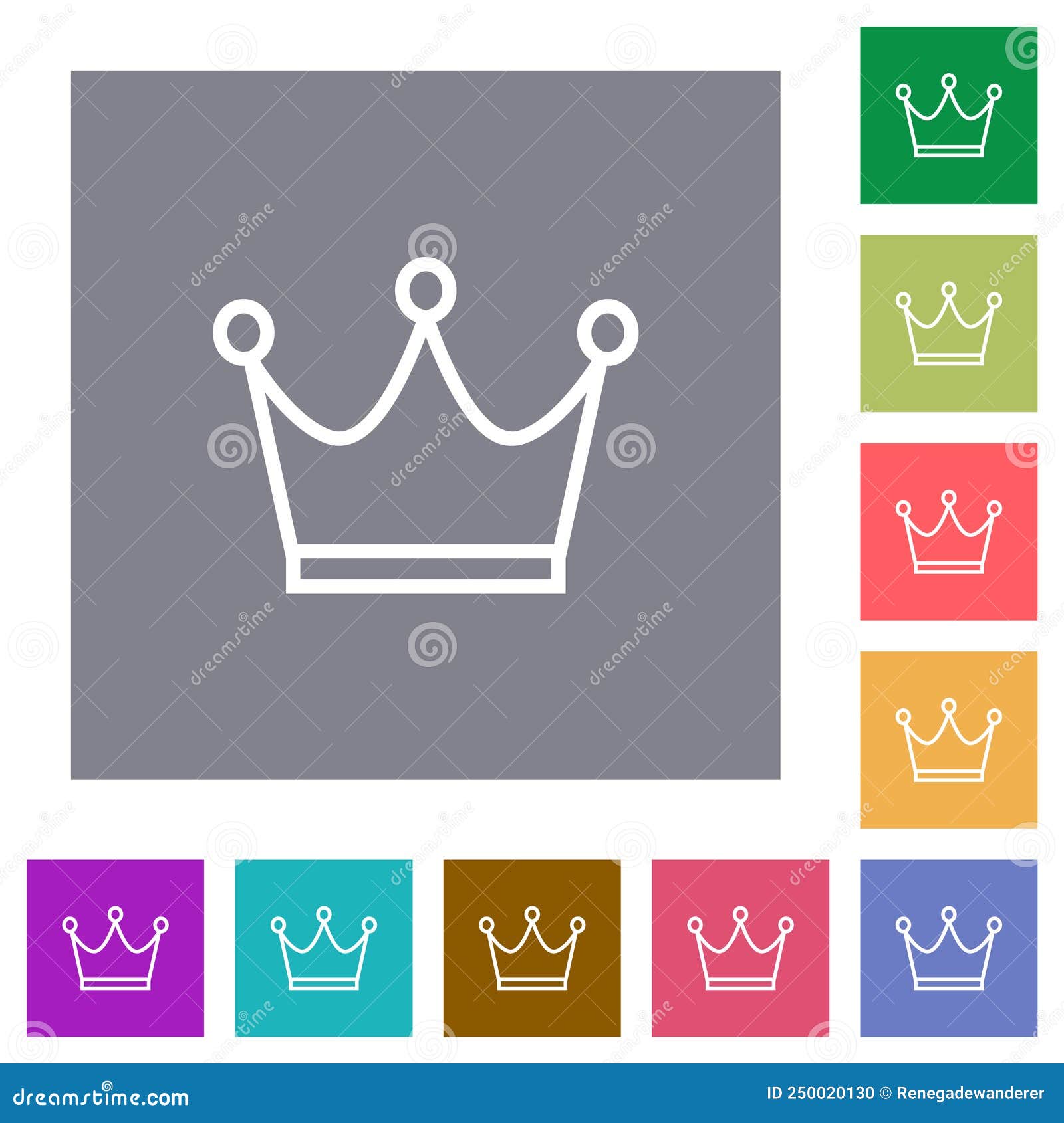 Crown Outline Square Flat Icons Stock Vector - Illustration of elegance ...