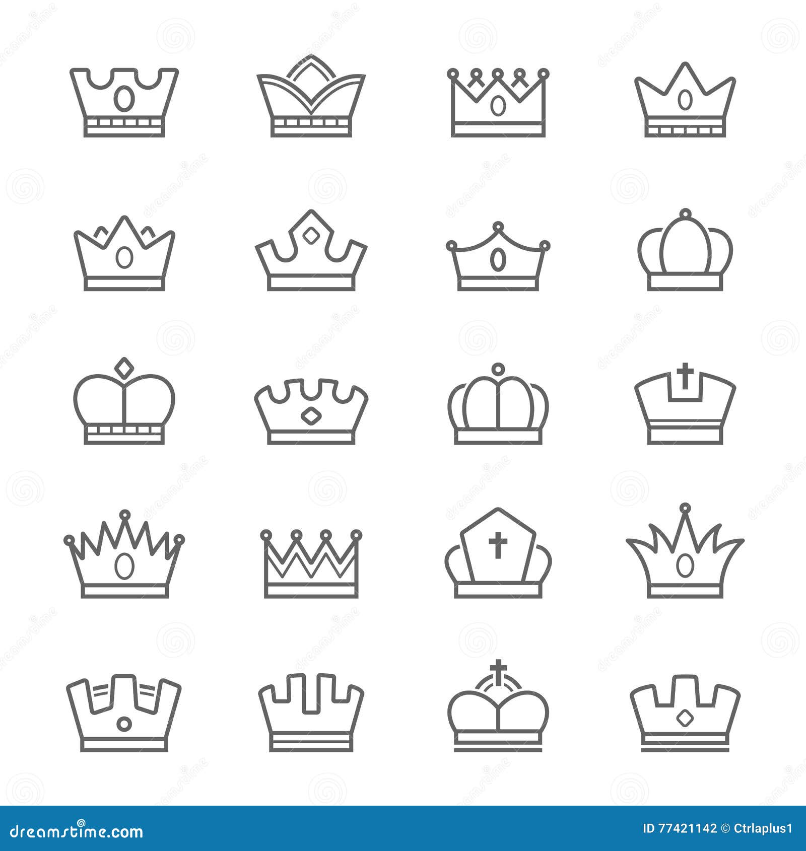 Crown Outline Stroke Icons Set Stock Vector - Illustration of religious ...