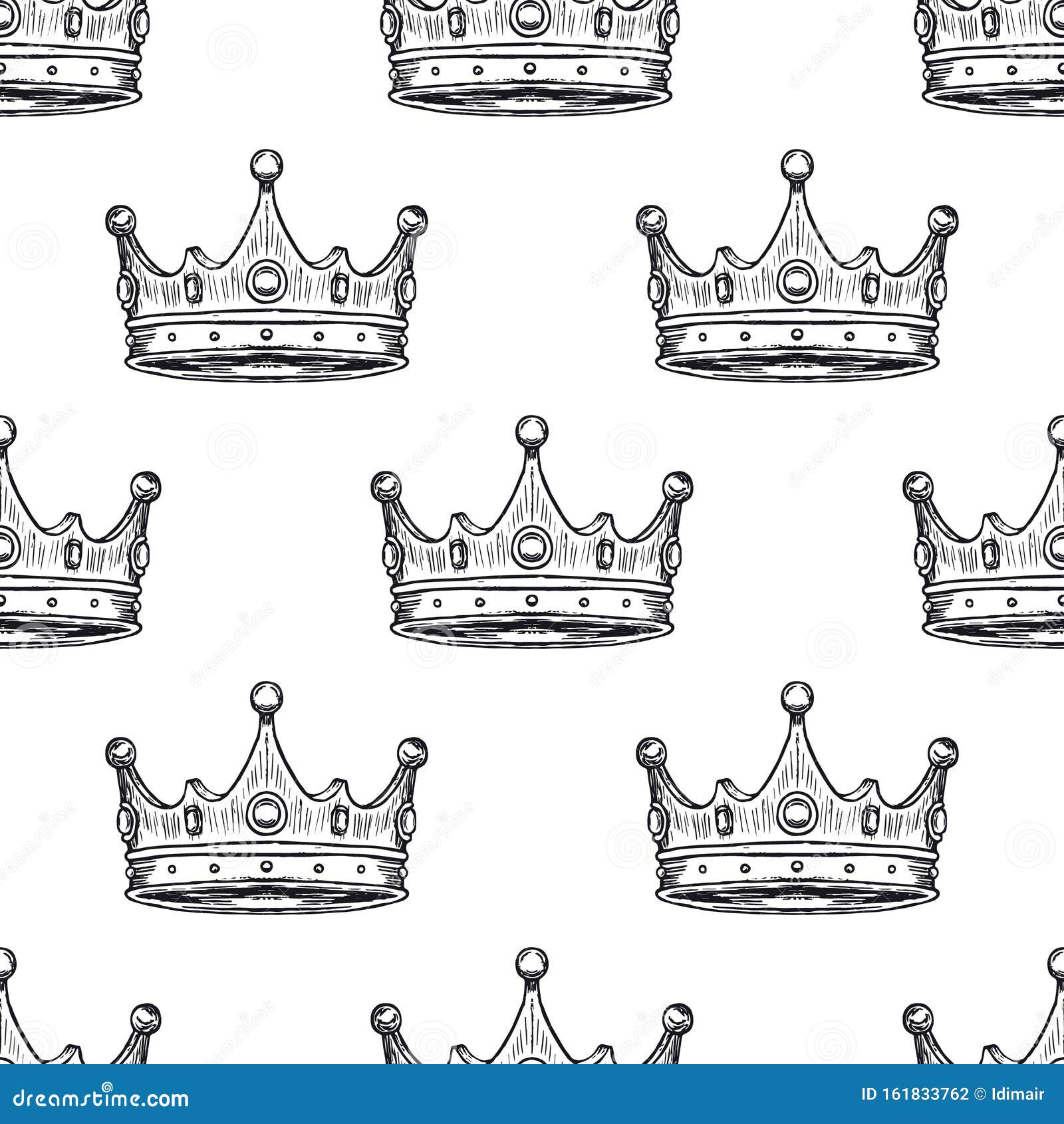 Luxury Crown Pattern Seamless Background. Hand Drawn Vector Stock ...