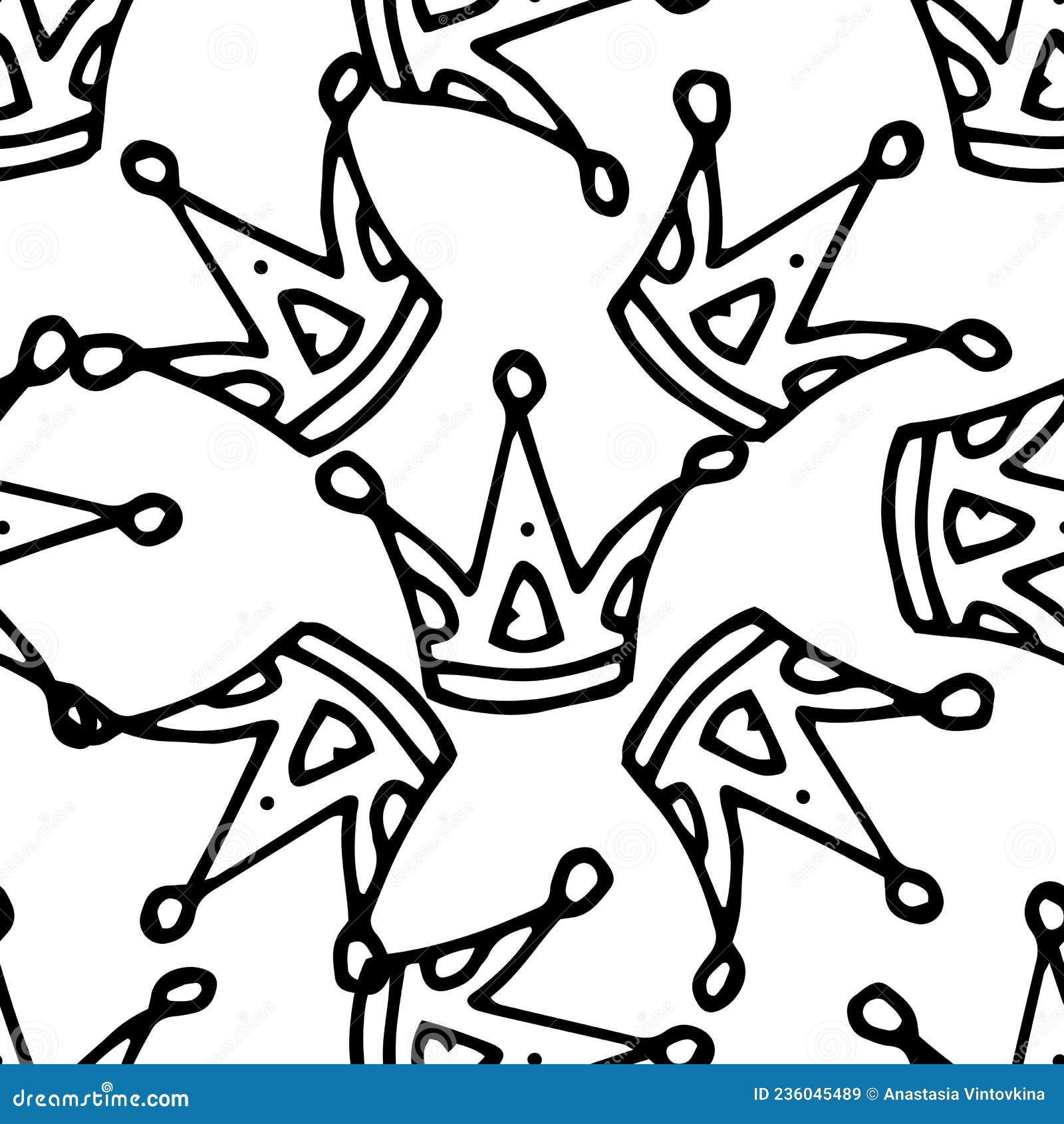 Crown Pattern. the Seamless Pattern of the Bottom is Hand-drawn in the ...