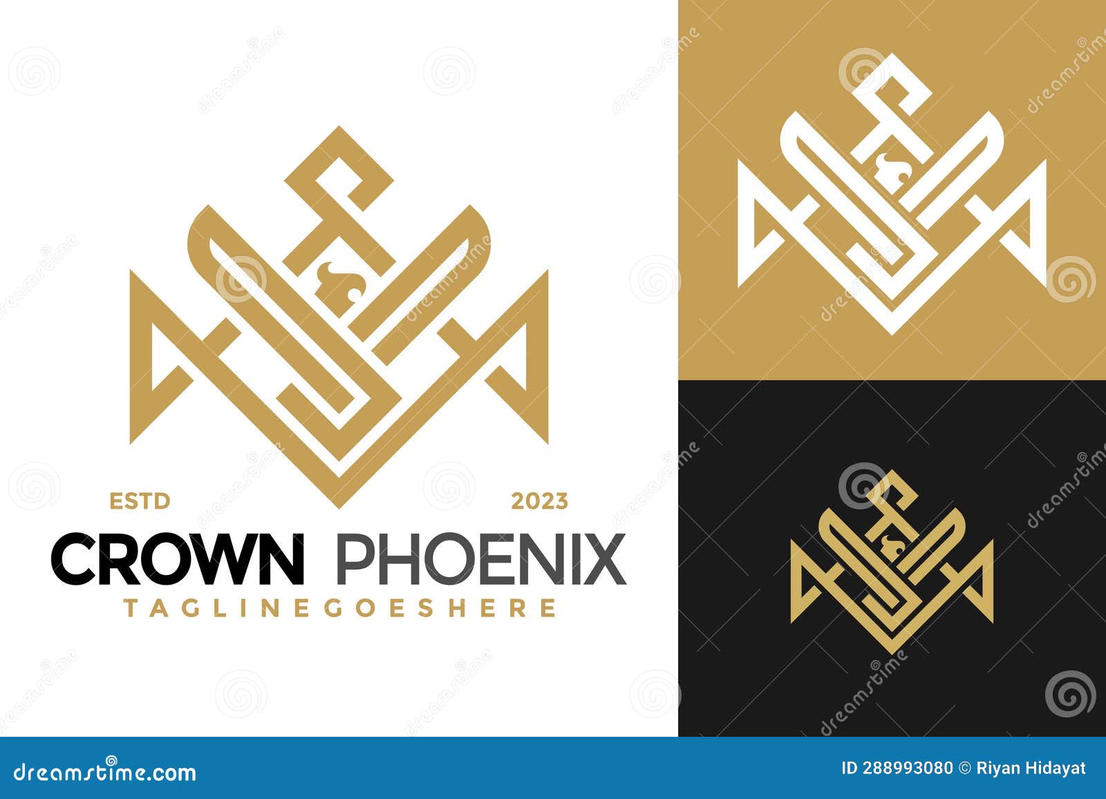 Crown Phoenix Logo Design Vector Symbol Icon Illustration Stock ...