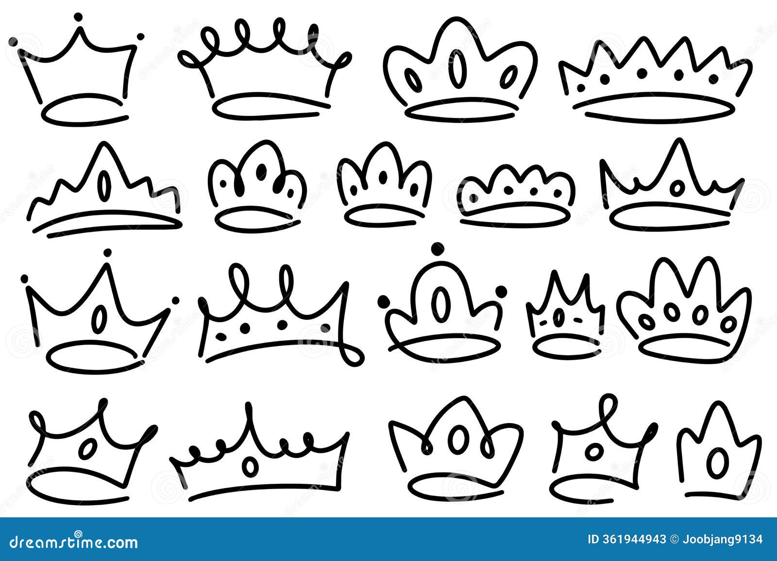 Crown Queen King Line Outline Doodle Hand Drawing Sketch Stock ...