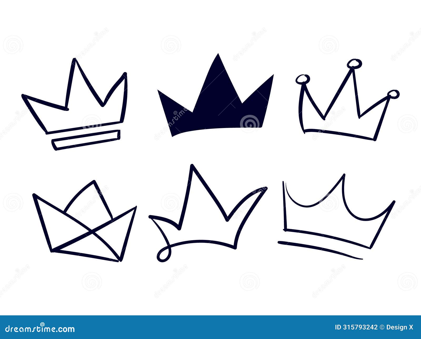 Crown Scribble. Hand Drawn Crown Scribbles Set Vector Scribble Pen ...