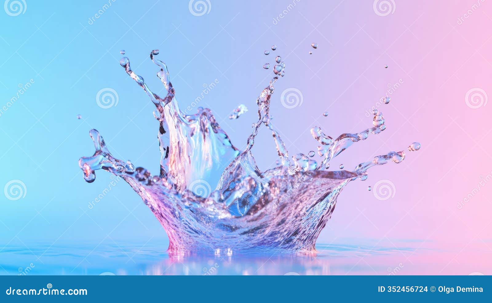 Crown Shaped Water Splash with Pink and Blue Gradient Background Stock ...