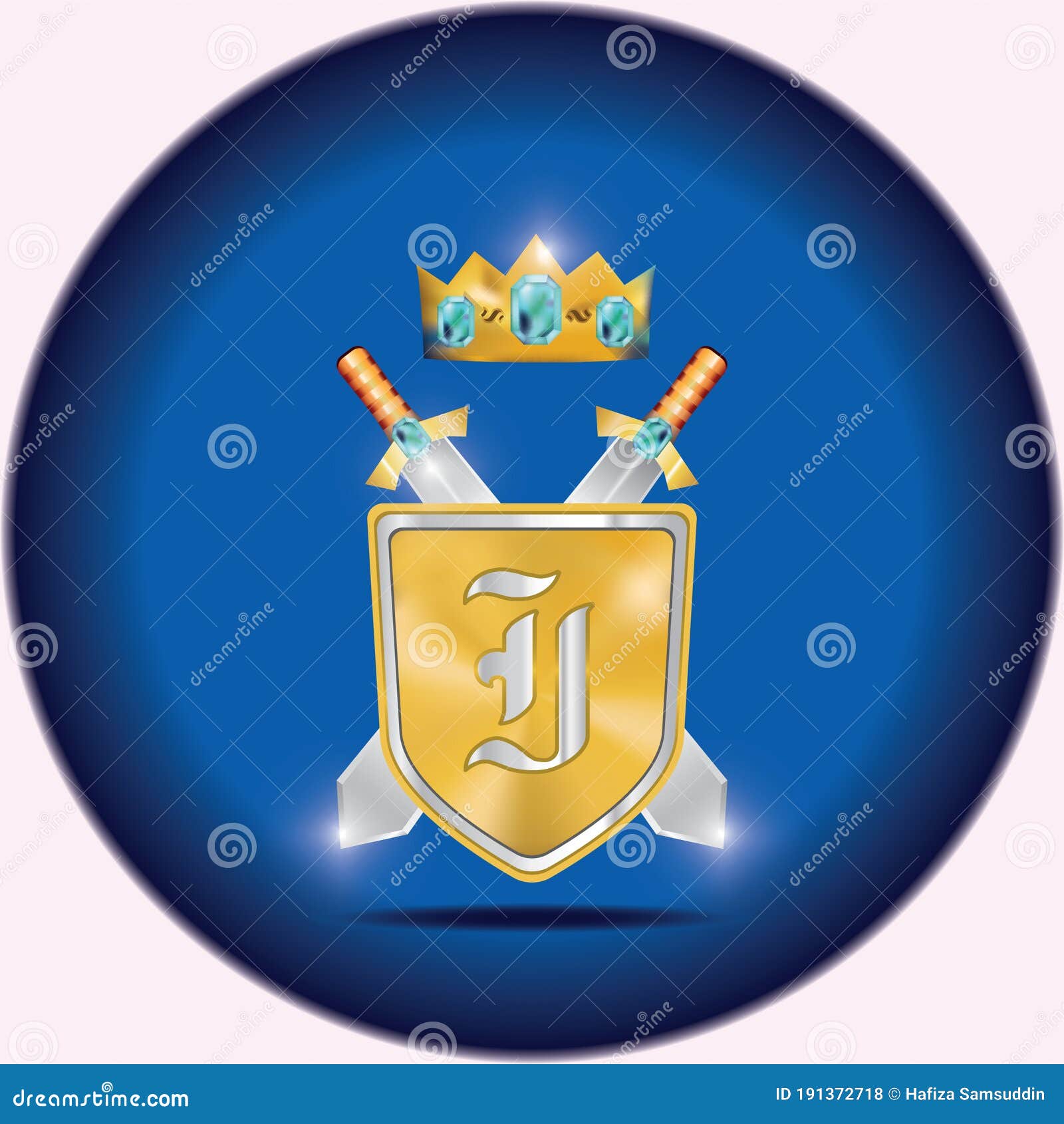 Crown with Shield and Swords. Vector Illustration Decorative Design ...