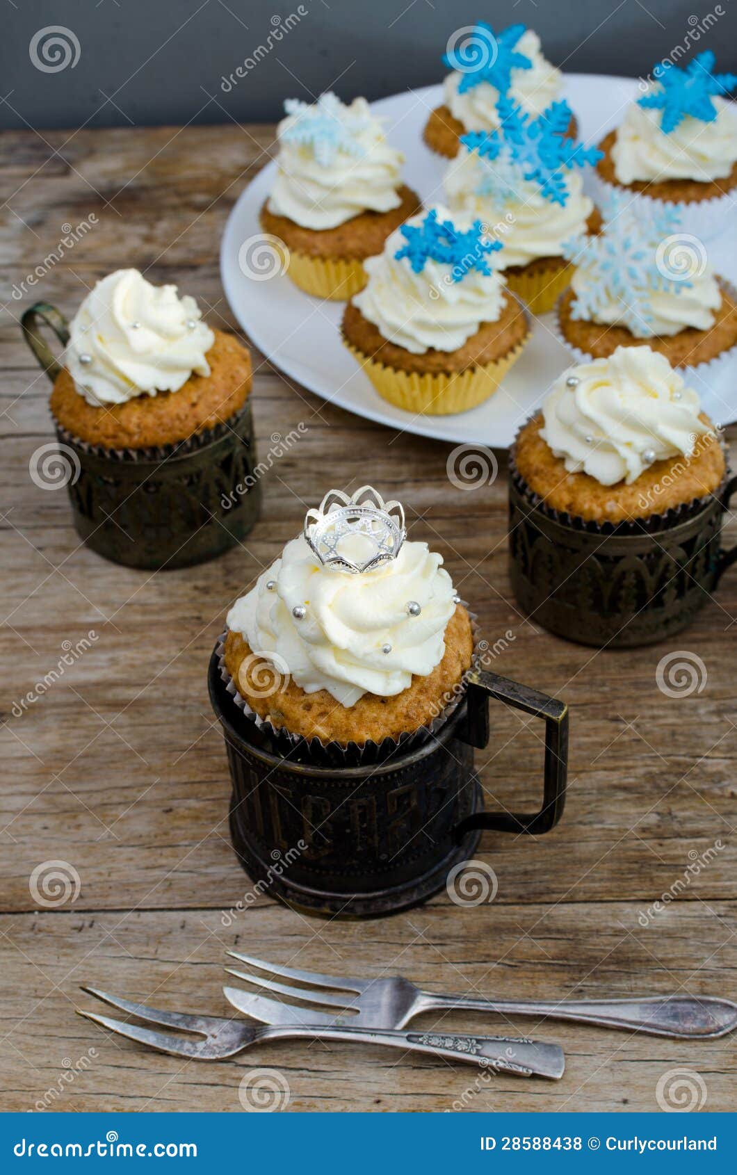 Crown and Snowflakes Muffins Stock Photo - Image of cream, dessert ...