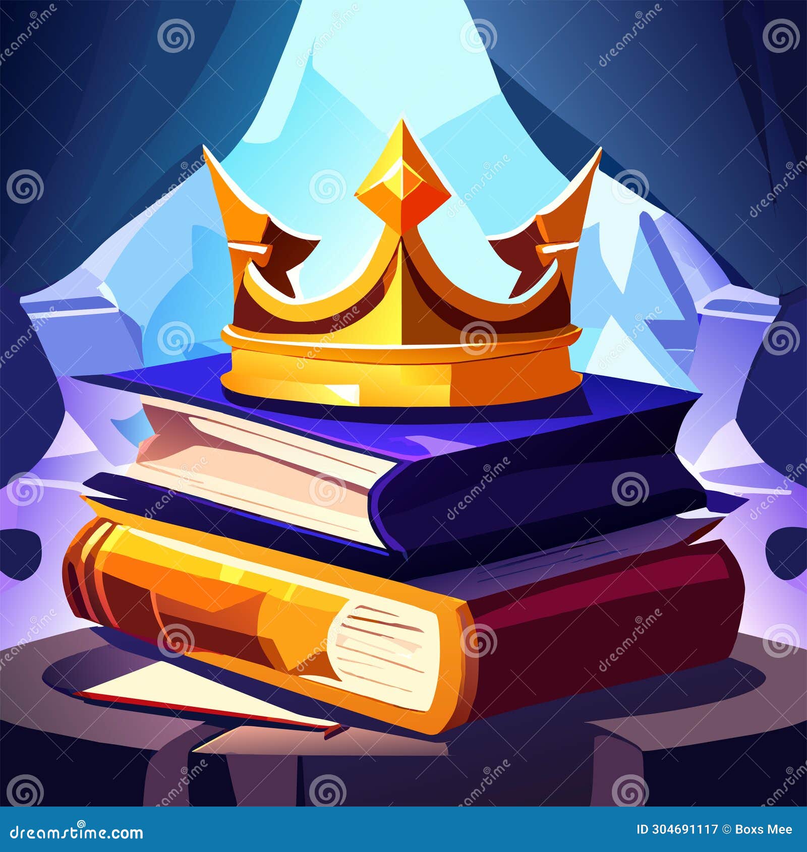 Crown on a Stack of Books. Vector Illustration in Cartoon Style Stock ...