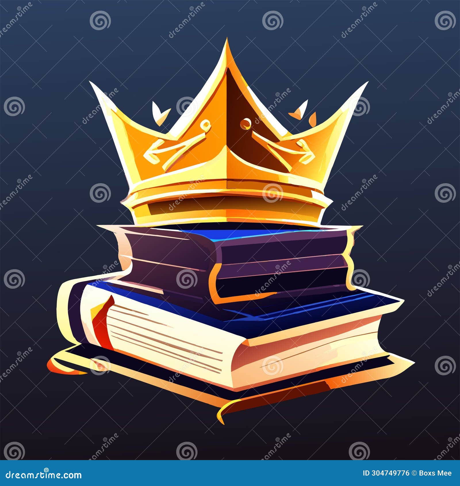 Crown on Stack of Books. Vector Illustration in Cartoon Style Stock ...