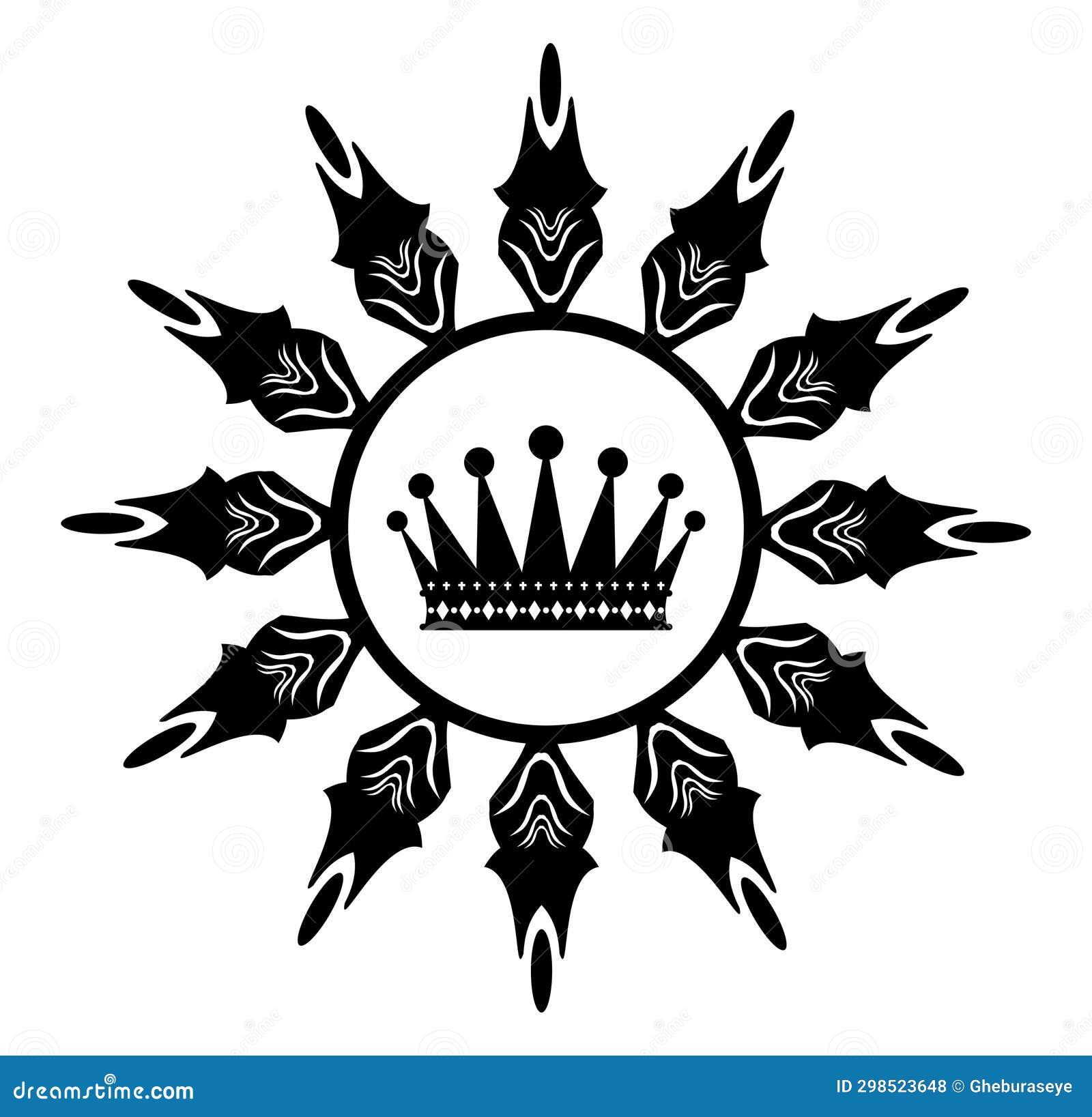 Crown in Stylized Sun, Tattoo, Black and White, Isolated. Stock ...