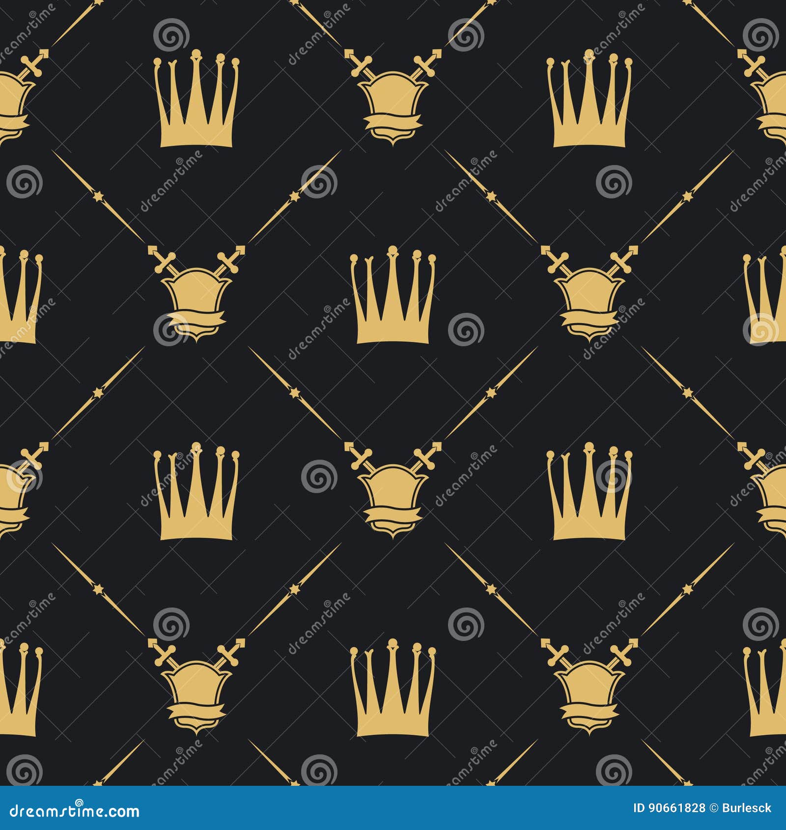 Crown with Sword and Shield Seamless Pattern Stock Vector ...