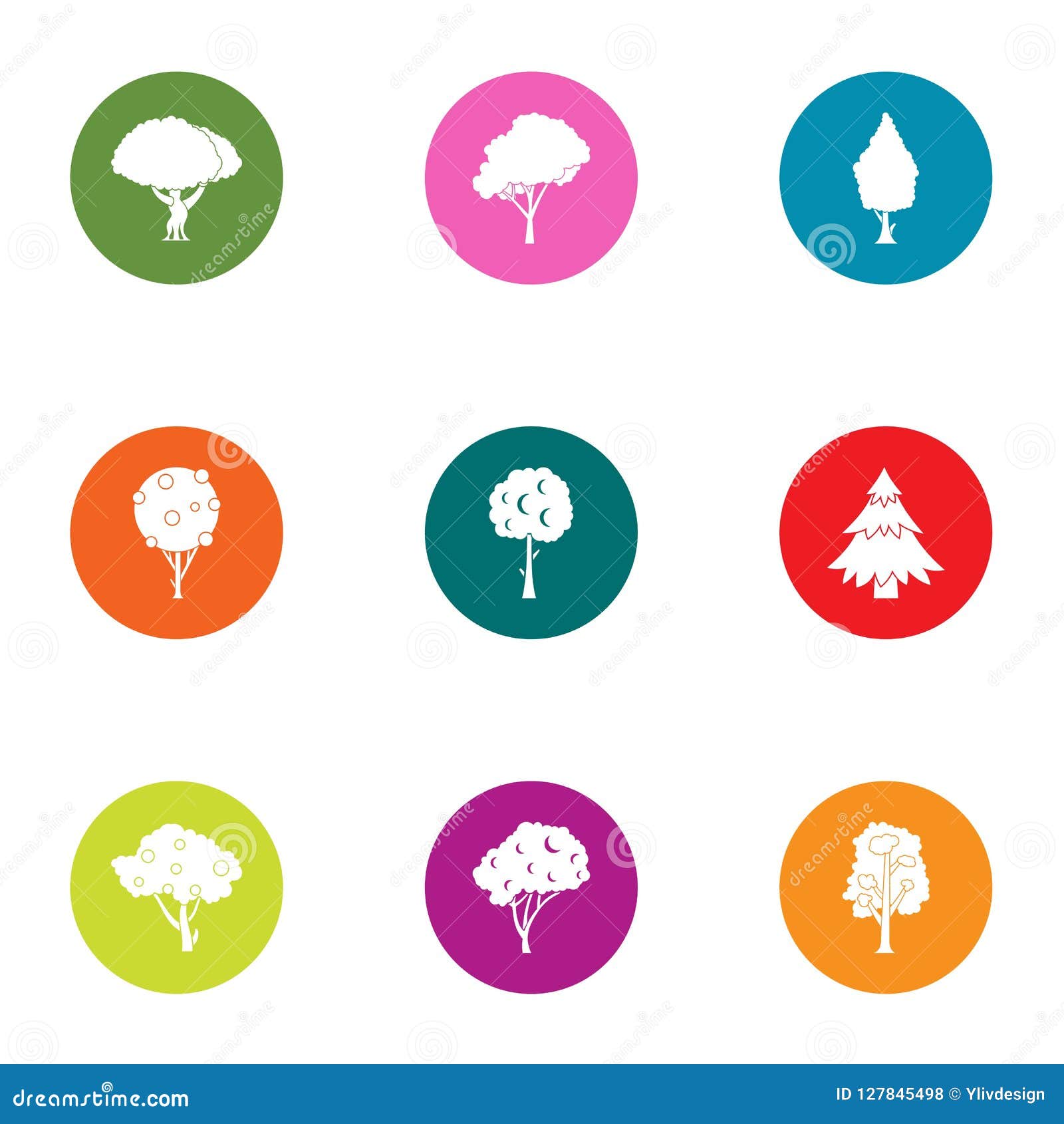 Crown Tree Icons Set, Flat Style Stock Vector - Illustration of ...